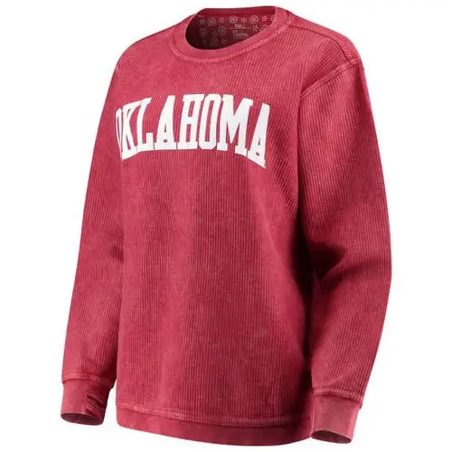 PRESSBOX Oklahoma Sooners Comfy Cord Vintage Wash Basic Arch Pullover Sweatshirt