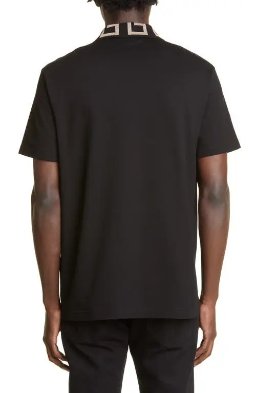 Versace Greco Collar Cotton Piqué Polo - Black
