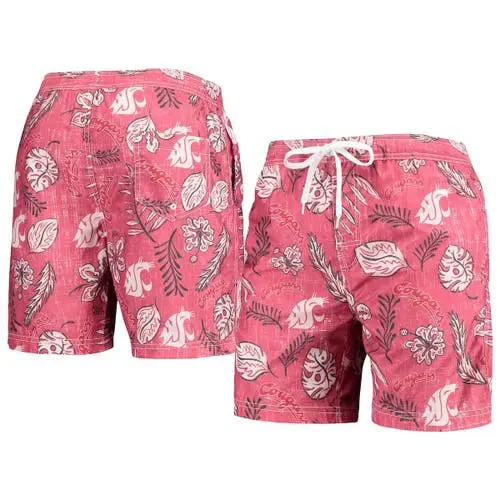 WES & WILLY Washington State Cougars Vintage Floral Swim Trunks - Crimson