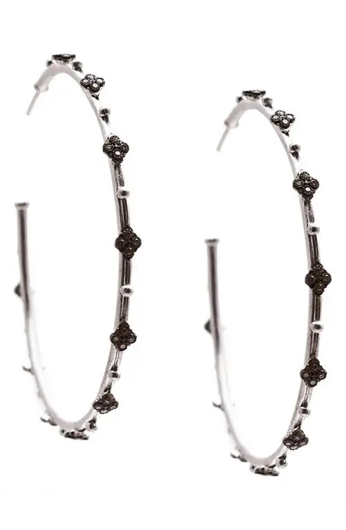 Armenta New World Crivelli Black Diamond Hoop Earrings - Silver