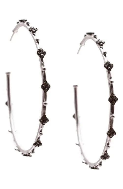 Armenta Black Diamond Hoop Earrings - Silver
