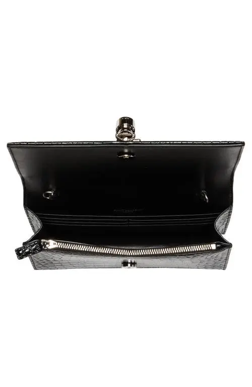 Saint Laurent Kate Croc Embossed Leather Wallet On A Chain