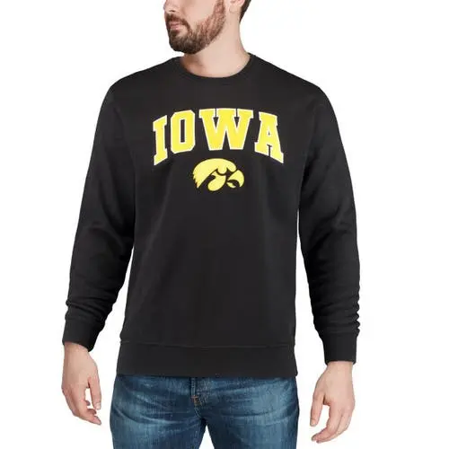 COLOSSEUM Iowa Hawkeyes Arch & Logo Crew Neck Sweatshirt - Black