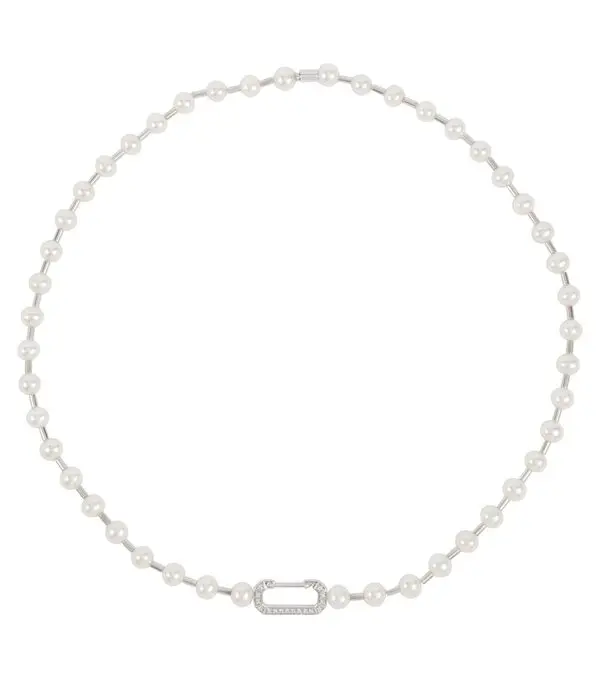 EERA Eéra Vita 18kt White Necklace With Pearls And Diamonds - Gold