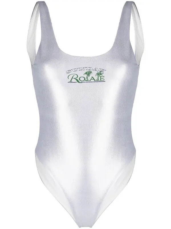 ROTATE BY BIRGER CHRISTENSEN Metallic Logo-print Swimsuit - Grey