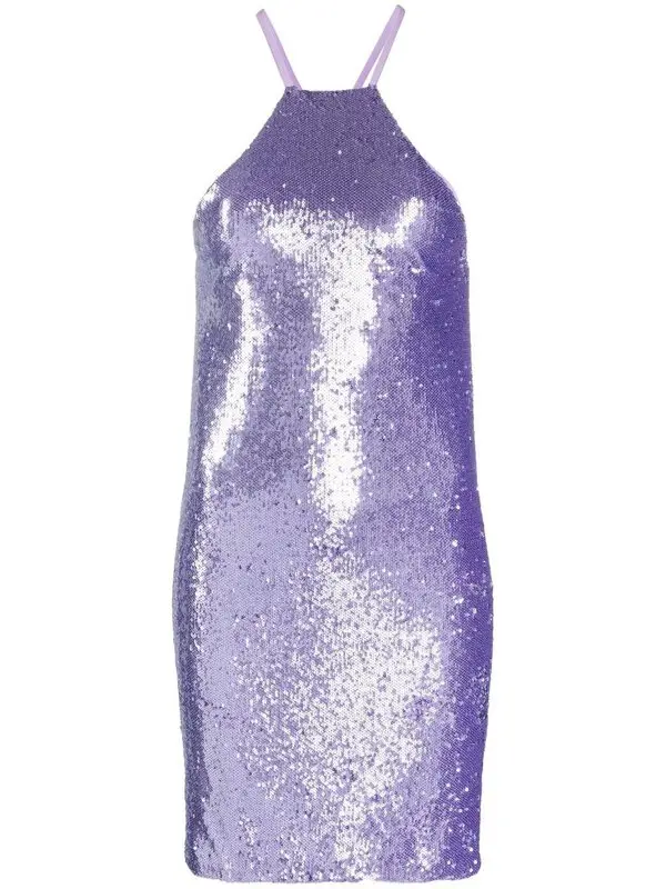 Attico Sequin-embellished Open-back Dress - Purple