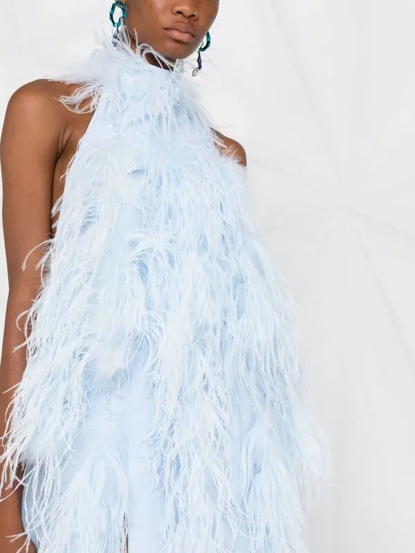 attico blue feather dress Ruffle Sleeve Cut Out Back Midi Dress in Blue main image 1