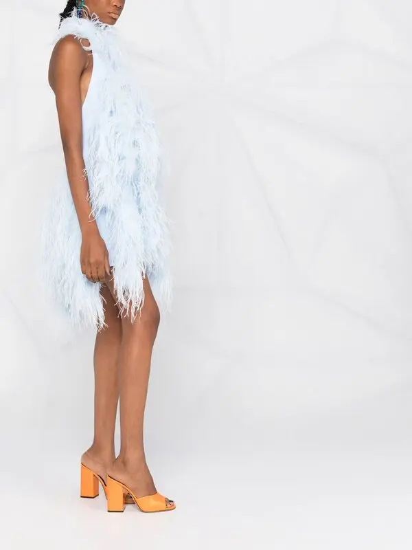 attico blue feather dress Attico Josephine Feather And Bead-embellished Crepe Halterneck Mini Dr -  BOPF
