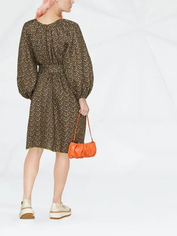 SIEDRES Belted Floral-print Linen Dress