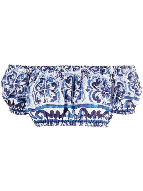 Dolce & Gabbana Majolica-print Crop Top - Blue
