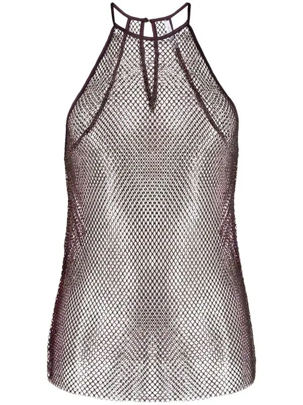 Patrizia Pepe Rhinestone Mesh Top - Purple