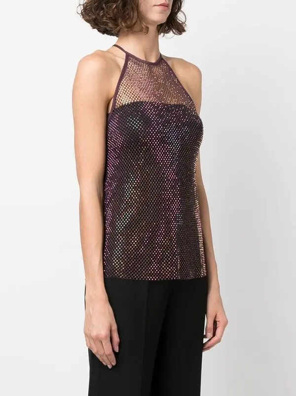 Patrizia Pepe Rhinestone Mesh Top - Purple