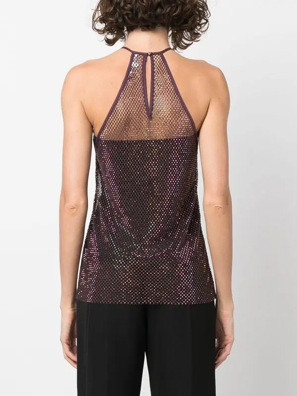 Patrizia Pepe Rhinestone Mesh Top - Purple