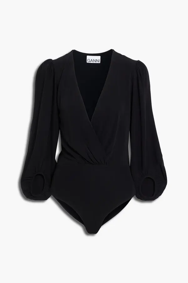 GANNI Wrapeffect Crepe And Stretchjersey Bodysuit - Black