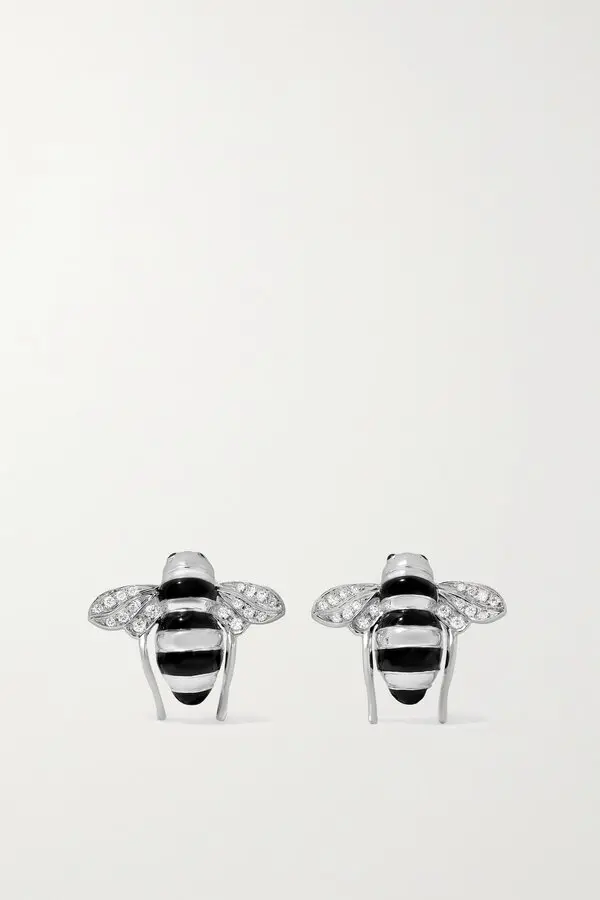 SABBADINI Baby Bee 18-karat Lacquer And Diamond Earrings - Black