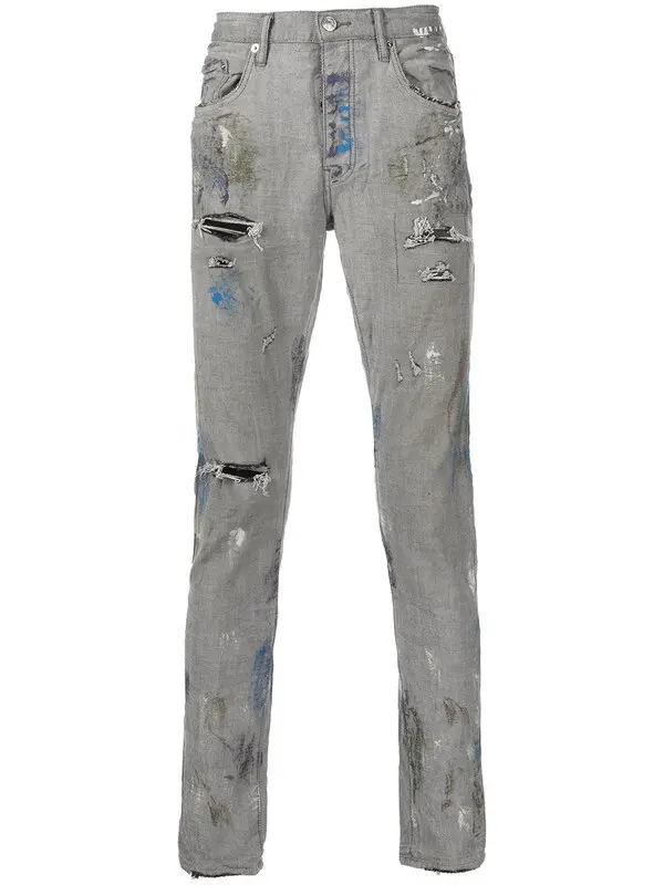 PURPLE BRAND Paint-splattered Slim-fit Jeans