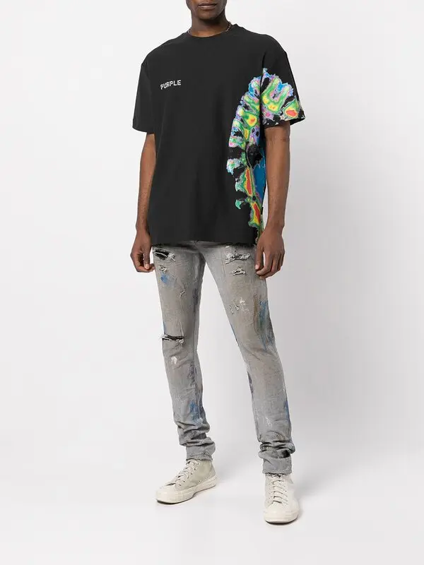 PURPLE BRAND Paint-splattered Slim-fit Jeans