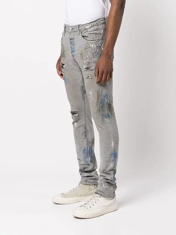 PURPLE BRAND Paint-splattered Slim-fit Jeans