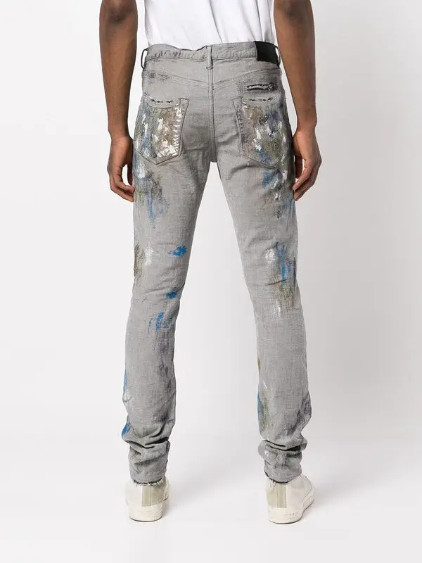 PURPLE BRAND Paint-splattered Slim-fit Jeans