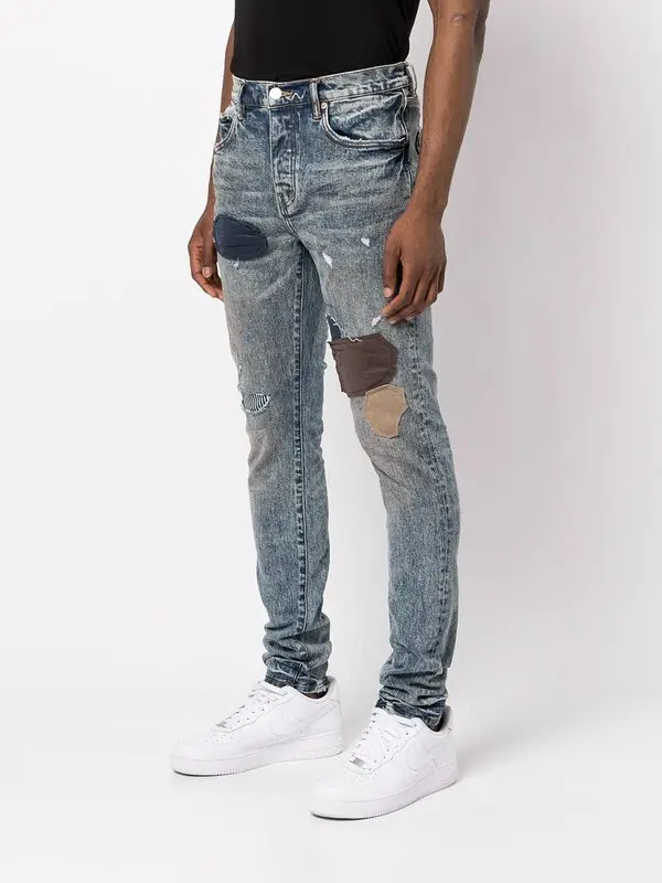 PURPLE BRAND Patchwork Low-rise Slim Jeans