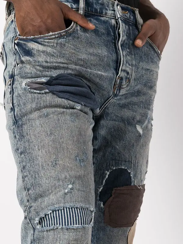 PURPLE BRAND Patchwork Low-rise Slim Jeans
