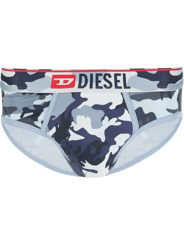 DIESEL® Logo-waistband Camouflage-print Briefs - Blue