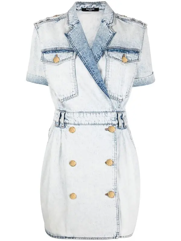 Balmain Double-breasted Denim Mini Dress
