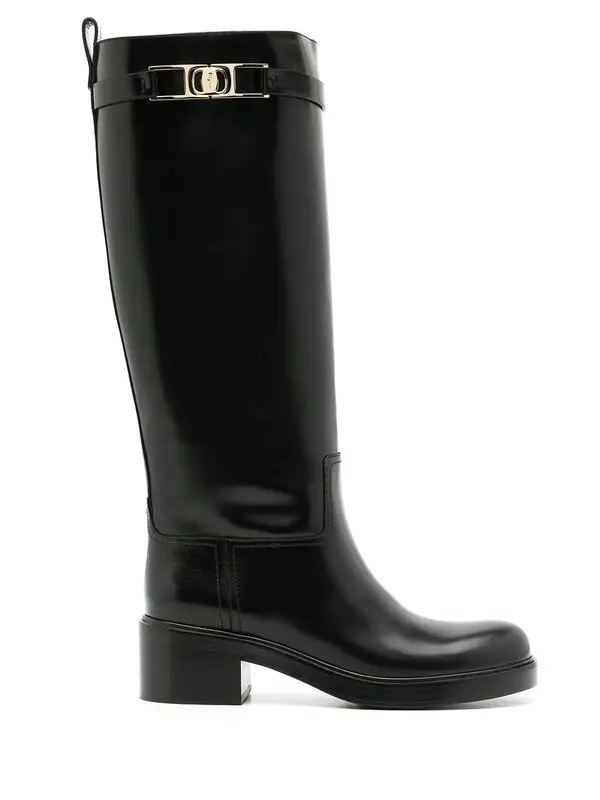 FERRAGAMO Gancini 55mm Knee High Boots - Black