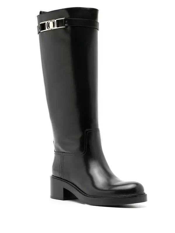 FERRAGAMO Gancini 55mm Knee High Boots - Black