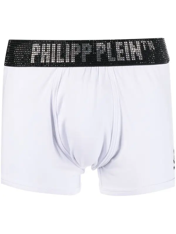 Philipp Plein Stones Rhinestone-logo Boxers - White