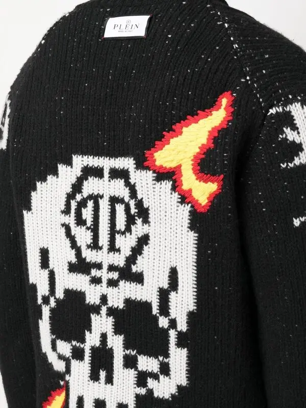 Philipp Plein Intarsia-knit Logo Cardigan