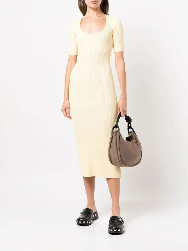 ganni yellow knit dress Ganni melange-effect knit dress