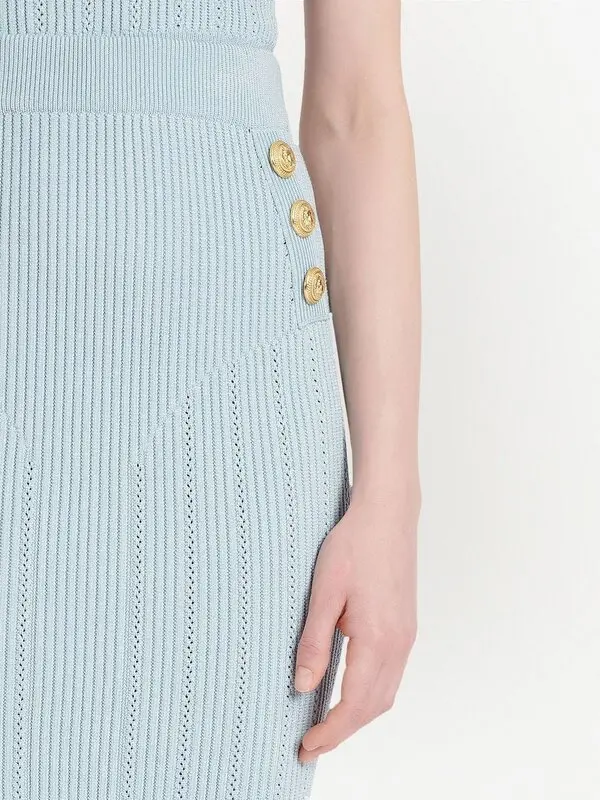 Balmain Knitted Pencil Skirt - Blue