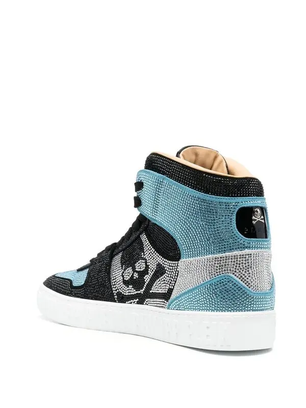 Philipp Plein Crystal Embellished Skull Motif High-top Sneakers - Blue