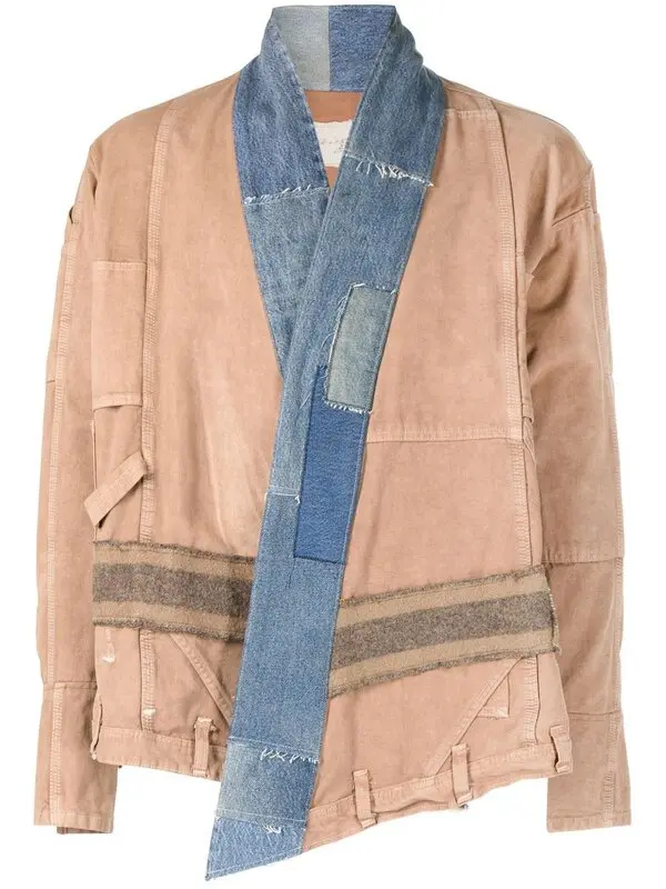 GREG LAUREN Patchwork Denim-trim Jacket