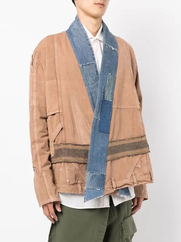 GREG LAUREN Patchwork Denim-trim Jacket