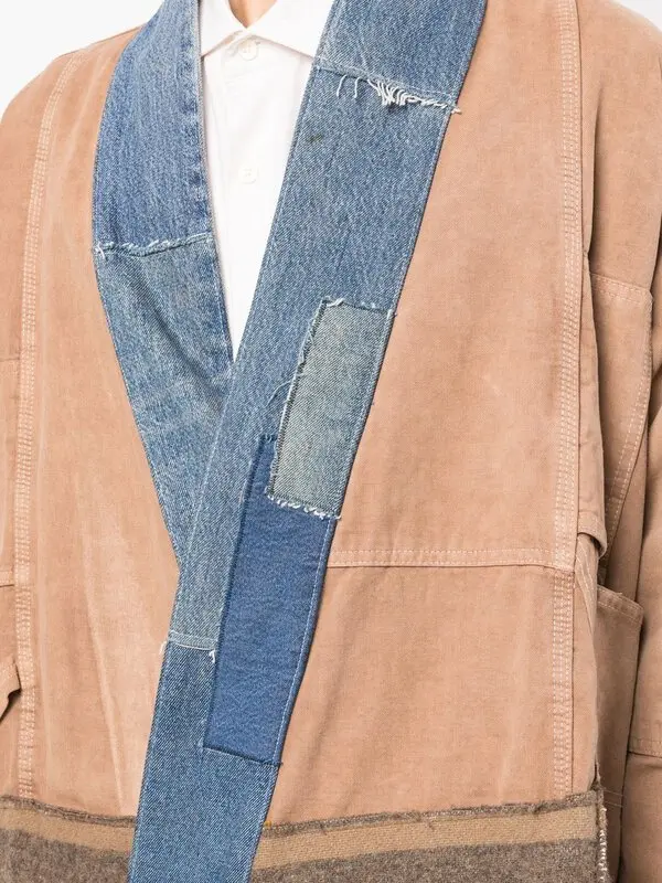 GREG LAUREN Patchwork Denim-trim Jacket