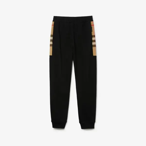 Burberry Check Panel Cotton Jogging Pants - Black/archive Beige
