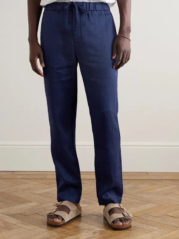 Frescobol Carioca Straight-leg Linen And Cotton-blend Trousers - Blue