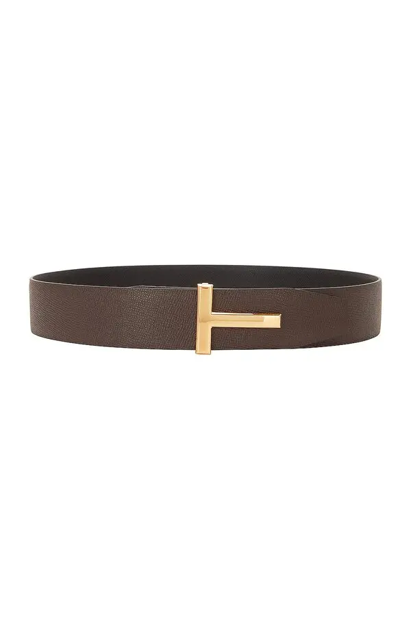 TOM FORD Small Grain Calf T Belt - Chocolate & Black
