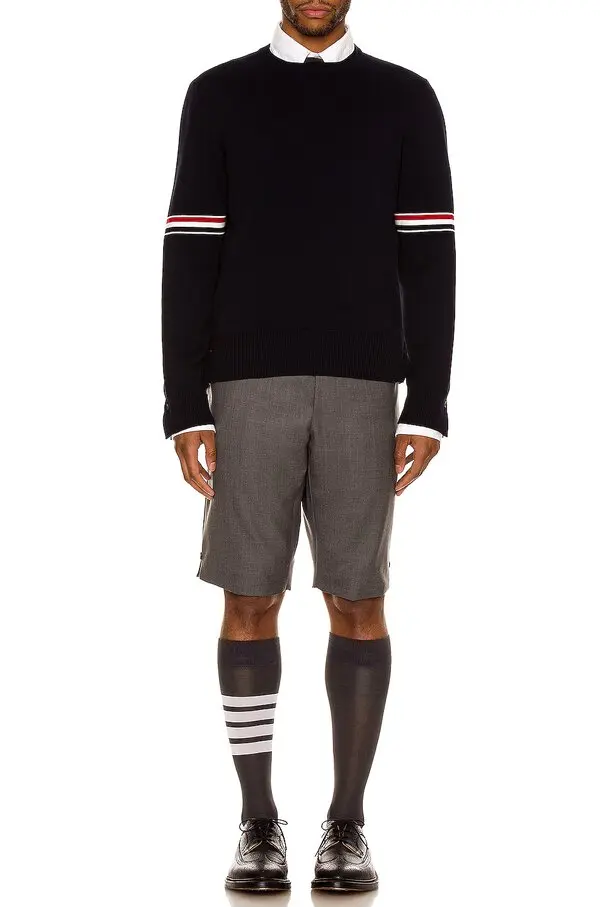 Thom Browne Milano Stitch Armband Cotton Sweater - Navy