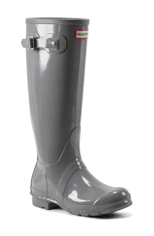 Hunter Refined Tall Gloss Rain Boots - Tundra Grey