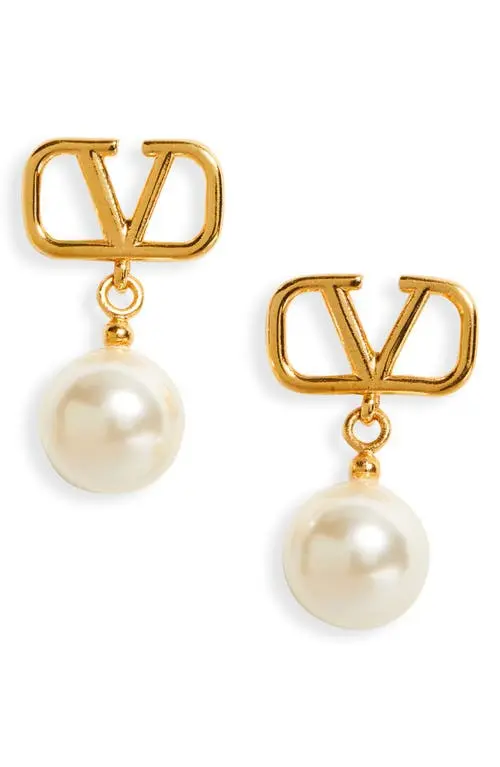 Valentino Garavani Vlogo Imitation Pearl Drop Earrings - 0o3 Oro 18/cream