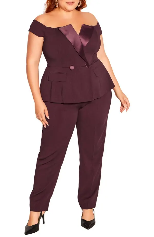 City Chic Off-the-shoulder Jumpsuit With Peplum Waist