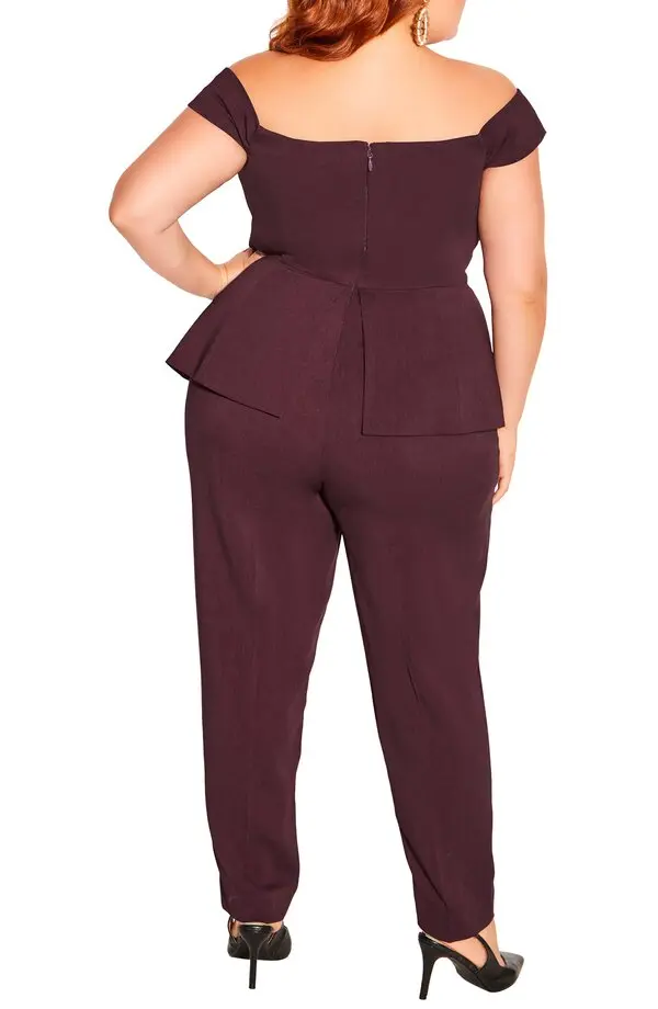 City Chic Off-the-shoulder Jumpsuit With Peplum Waist