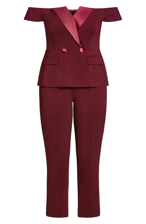 City Chic Off-the-shoulder Jumpsuit With Peplum Waist