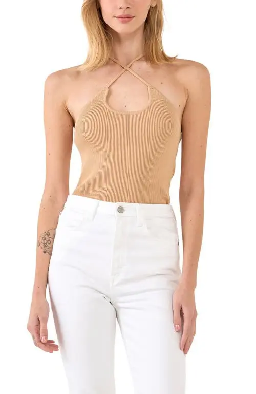 GREY LAB Crossover Rib Halter Tank - Nude