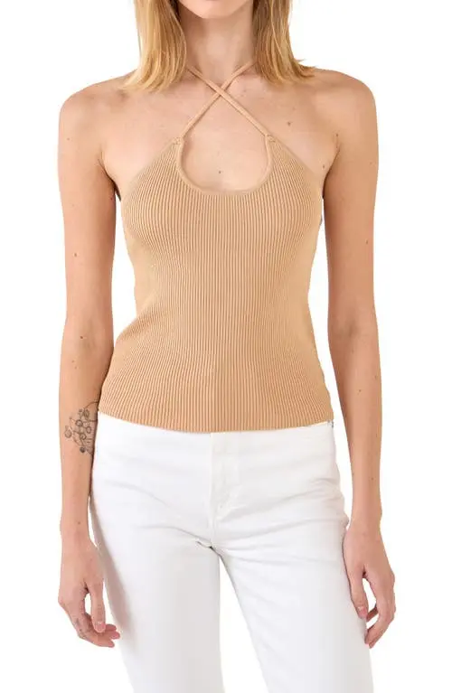 GREY LAB Crossover Rib Halter Tank - Nude