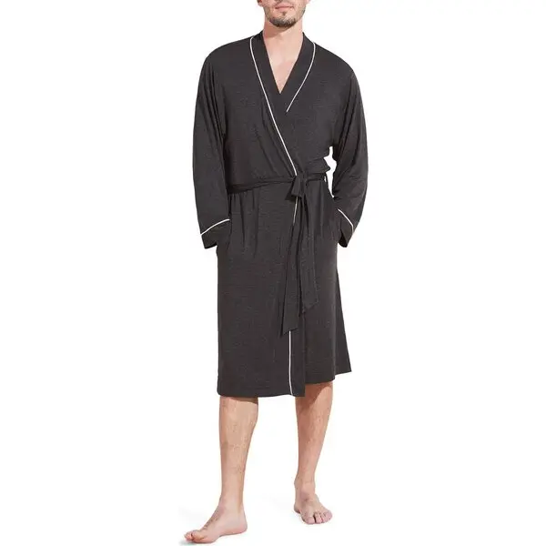 Eberjey William Stretch Tencel® Modal Robe - Charcoal Heather/ Ivory