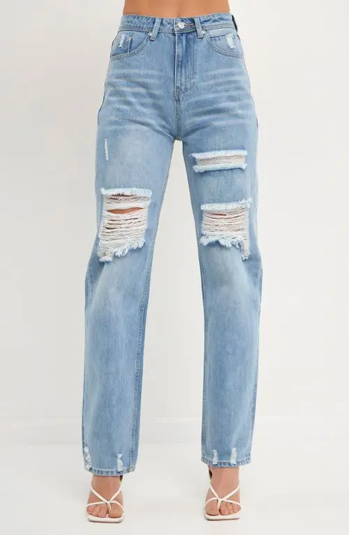 GREY LAB Destroyed Straight Leg Jeans - Denim